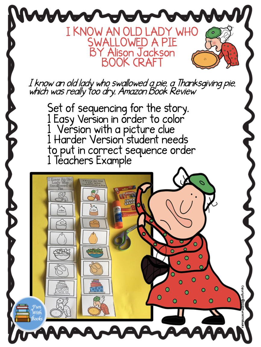 THERE WAS AN OLD LADY WHO SWALLOWED A PIE SEQUENCING ~ Book Units by Lynn