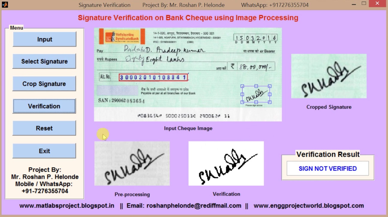 Matlab Code For Signature Verification On Bank Cheque Using Image Processing ~ Engineering Projects