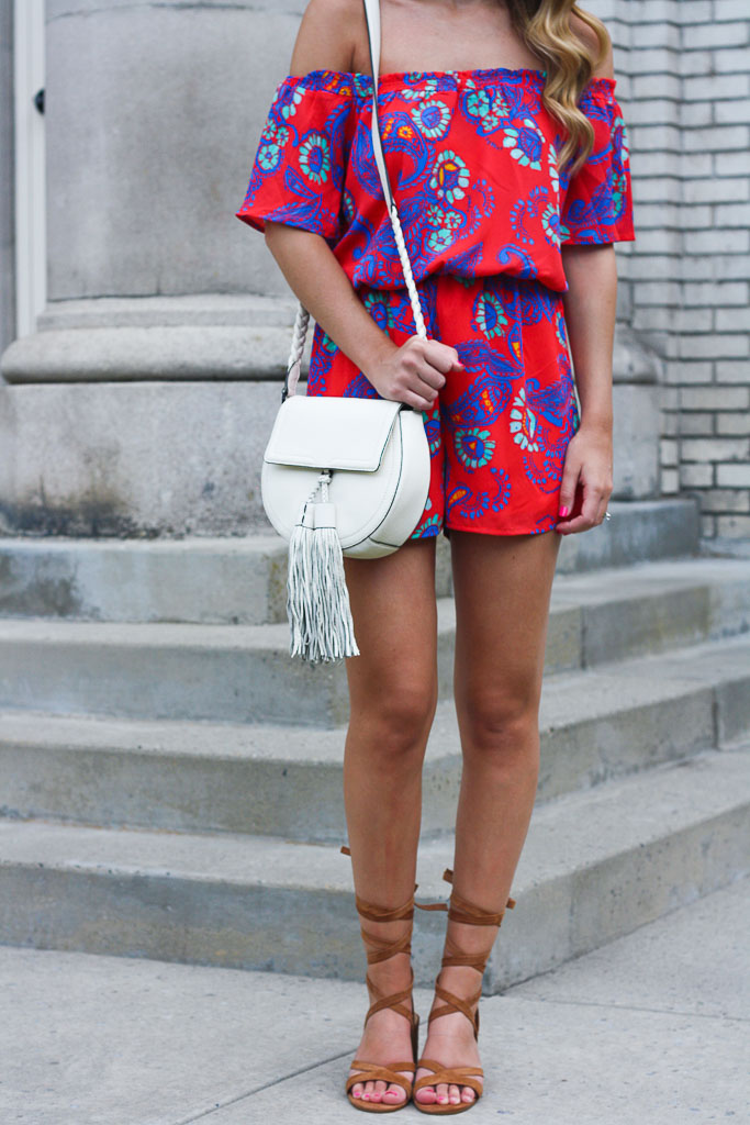 Printed Off the Shoulder Romper - Twenties Girl Style