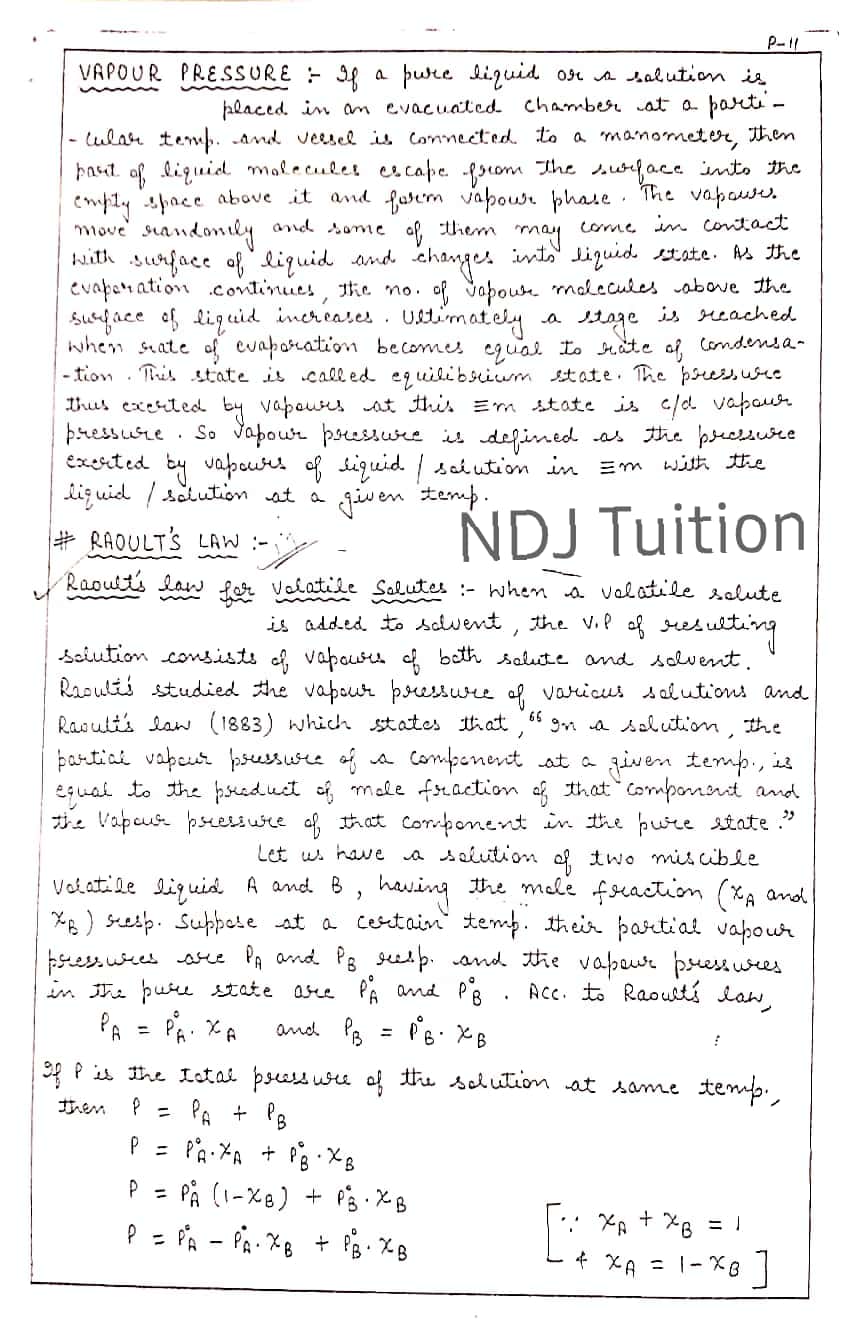 SOLUTION HANDWRITTEN NOTES FOR CLASS 12TH CHEMISTRY