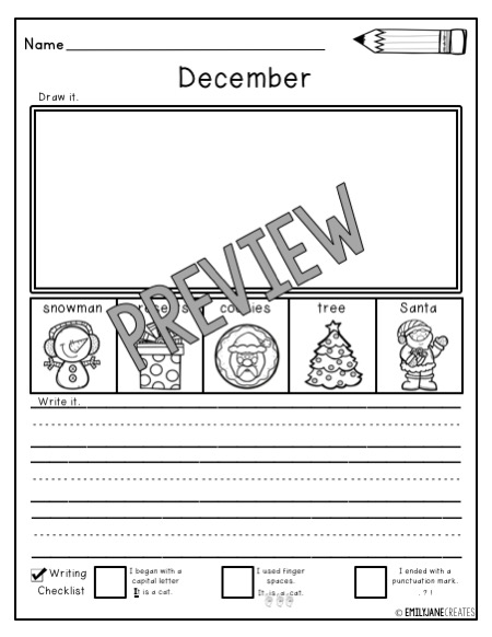Emily Jane Creates: DECEMBER NO PREP KINDERGARTEN PACKET-OVER 100 PAGES!