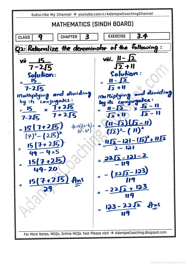 Adamjee Coaching: Algebraic Expression and Formulas - Exercise 3.4 ...