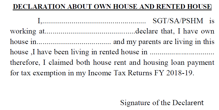 DECLARATION ABOUT OWN HOUSE AND RENTED HOUSE CERTIFICATE FOR INCOME TAX ...