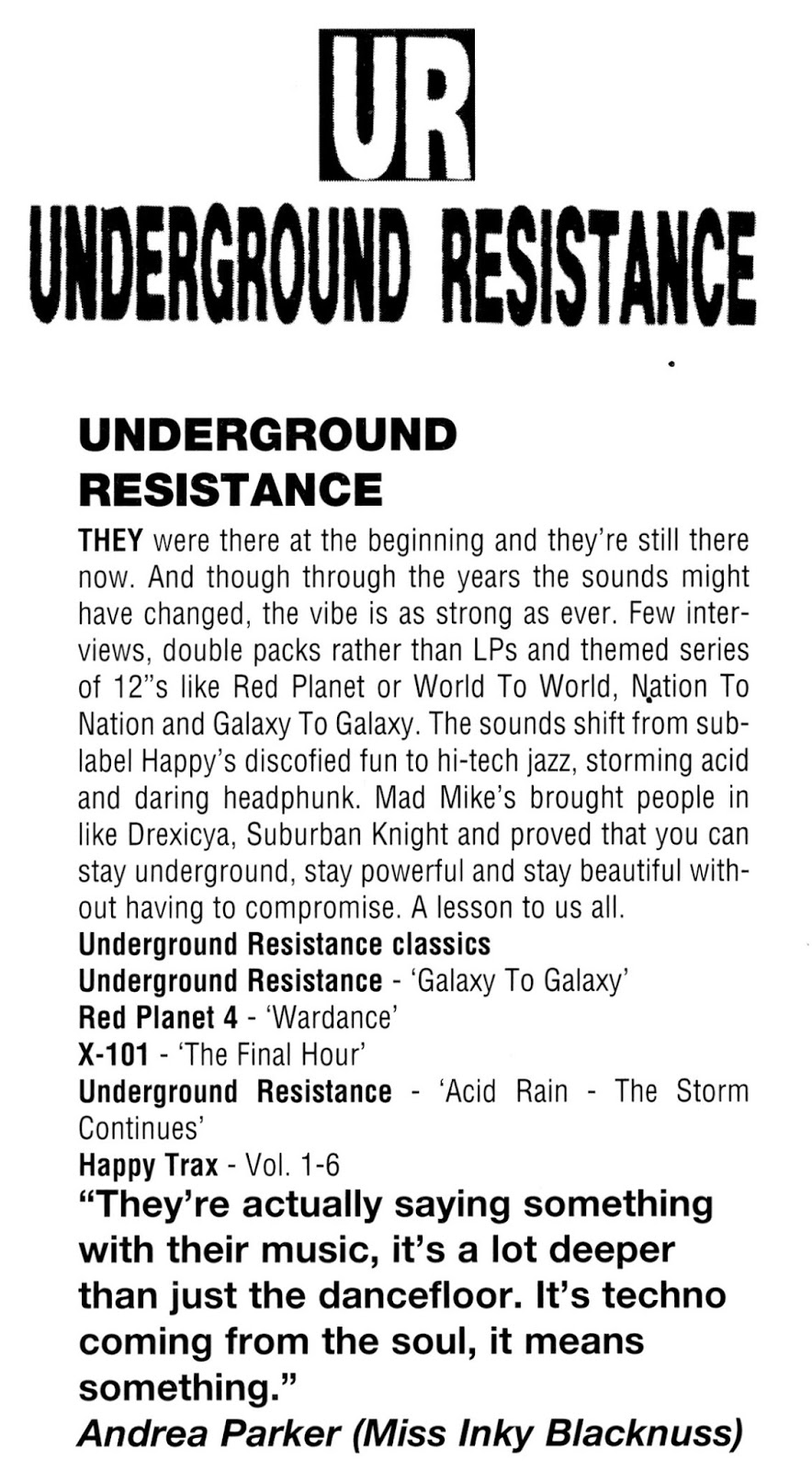 RAIDER OF THE LOST RACKS: UNDERGROUND RESISTANCE RECORD LABEL