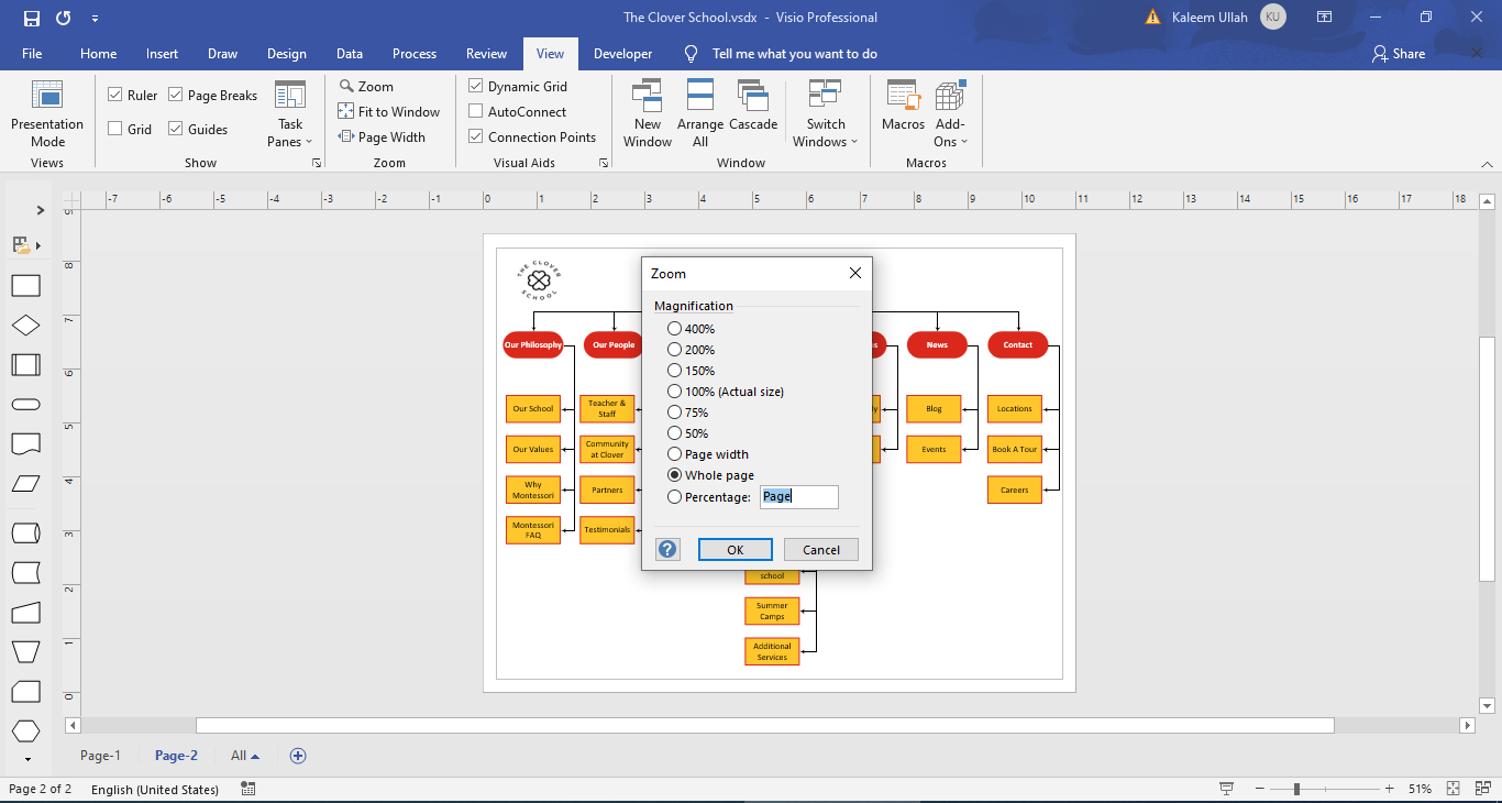 How to increase and decrease zoom in Microsoft Visio?