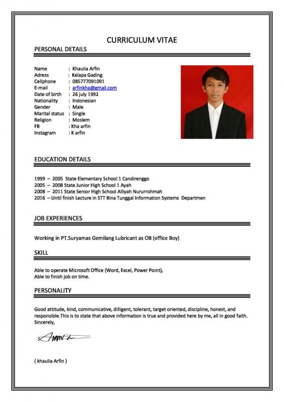 Curriculum Vitae Yang Benar Birthday Letter - Riset