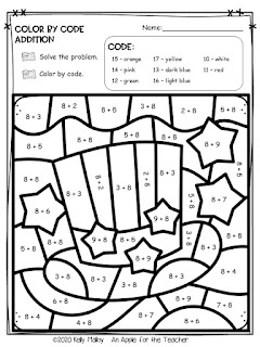 An Apple For The Teacher: 4th of July Color By Number