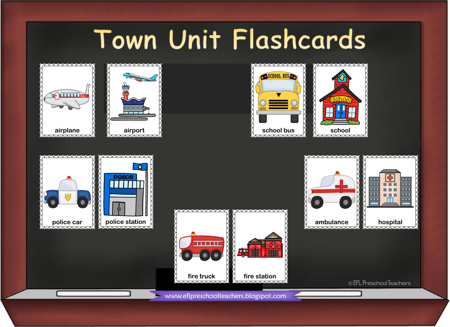 ESL/EFL Preschool Teachers: Town Unit Flashcards for Kindergarten ELL