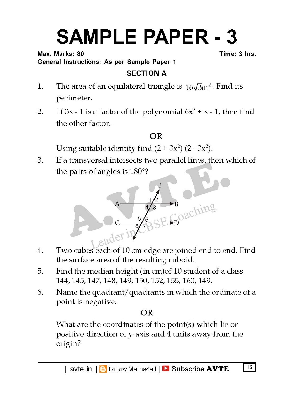 CLASS IX MATHEMATICS SAMPLE PAPERS 2018–2019