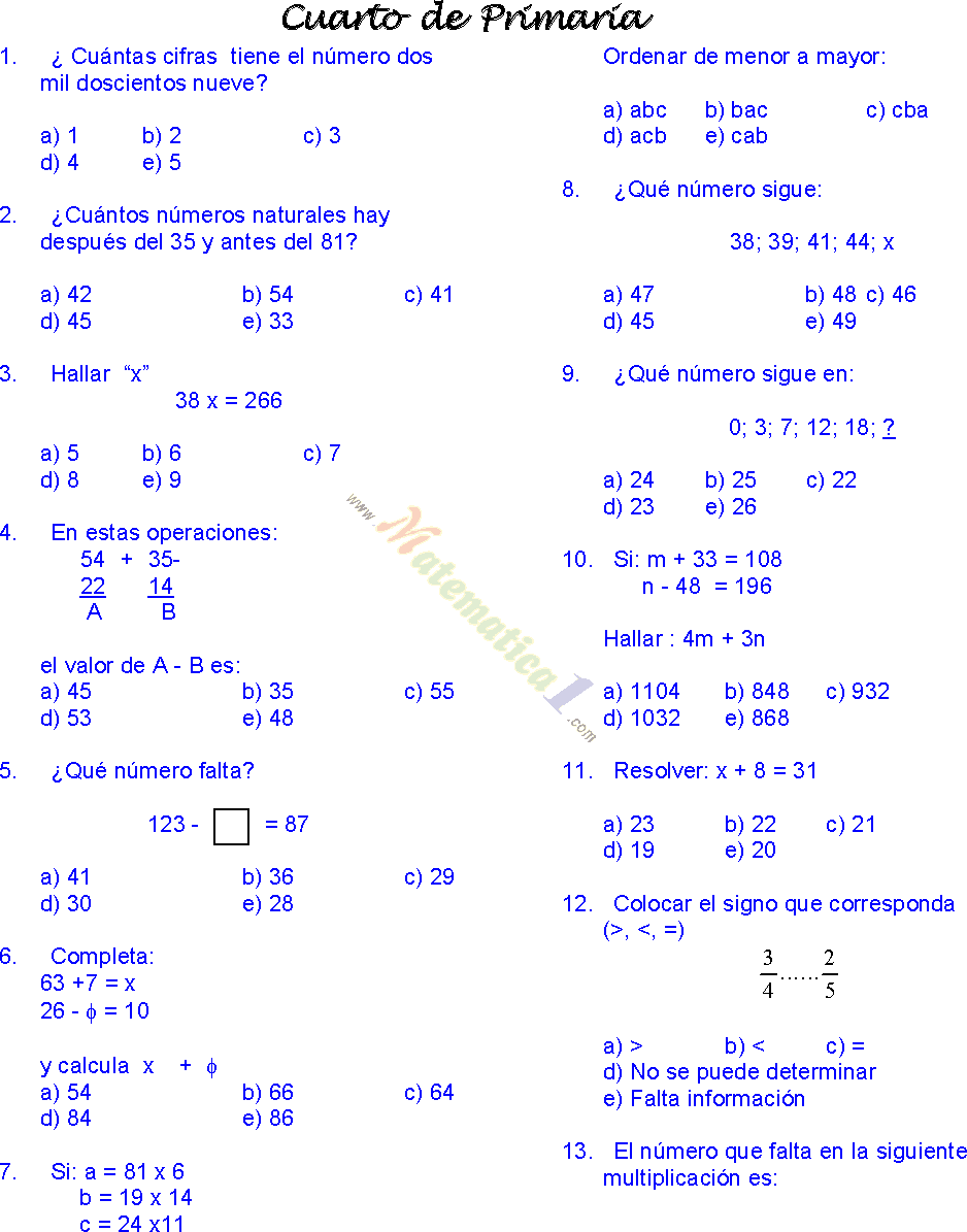 EXAMEN DE MATEMATICAS Y RAZONAMIENTO VERBAL RESUELTO DE CUARTO DE ...
