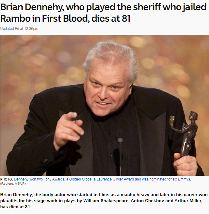 Just Watching the Wheels Go Round: Actor Brian Dennehy, Star of 'First ...