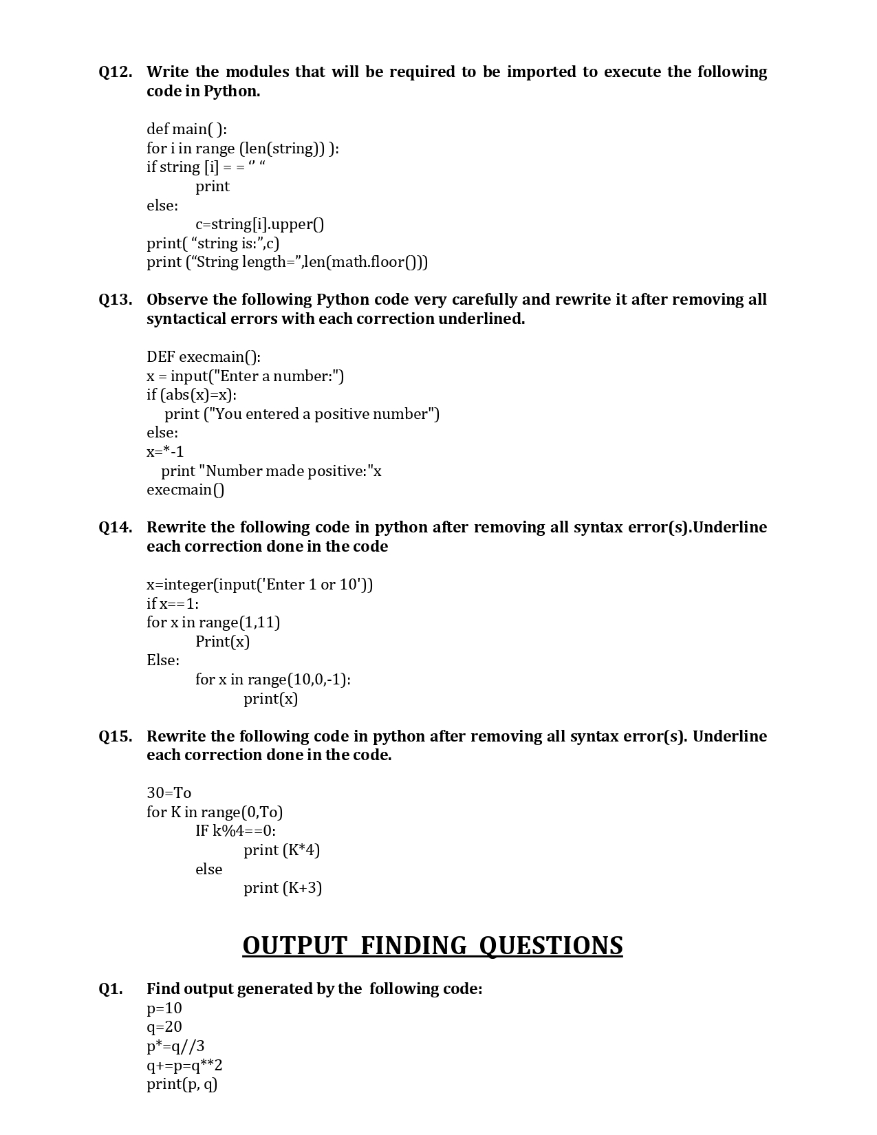 Python Revision Tour I and II Working with Functions: Chapter 1, 2, 3