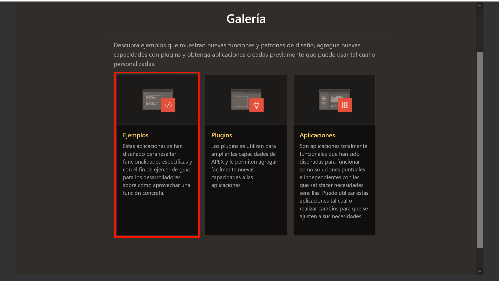 Galería de aplicaciones Oracle APEX