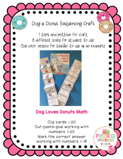 Dog a Donut Sequencing Craft plus Math ~ Preschool Printables
