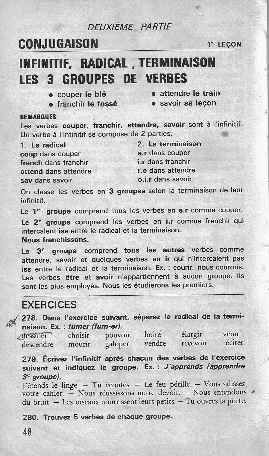 école : références: 1 Infinitif, radical, terminaison. Les 3 groupes de ...