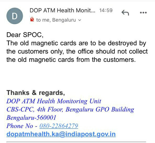 Procedure for disposal of old magnetic ATM cards replaced with new ATM ...