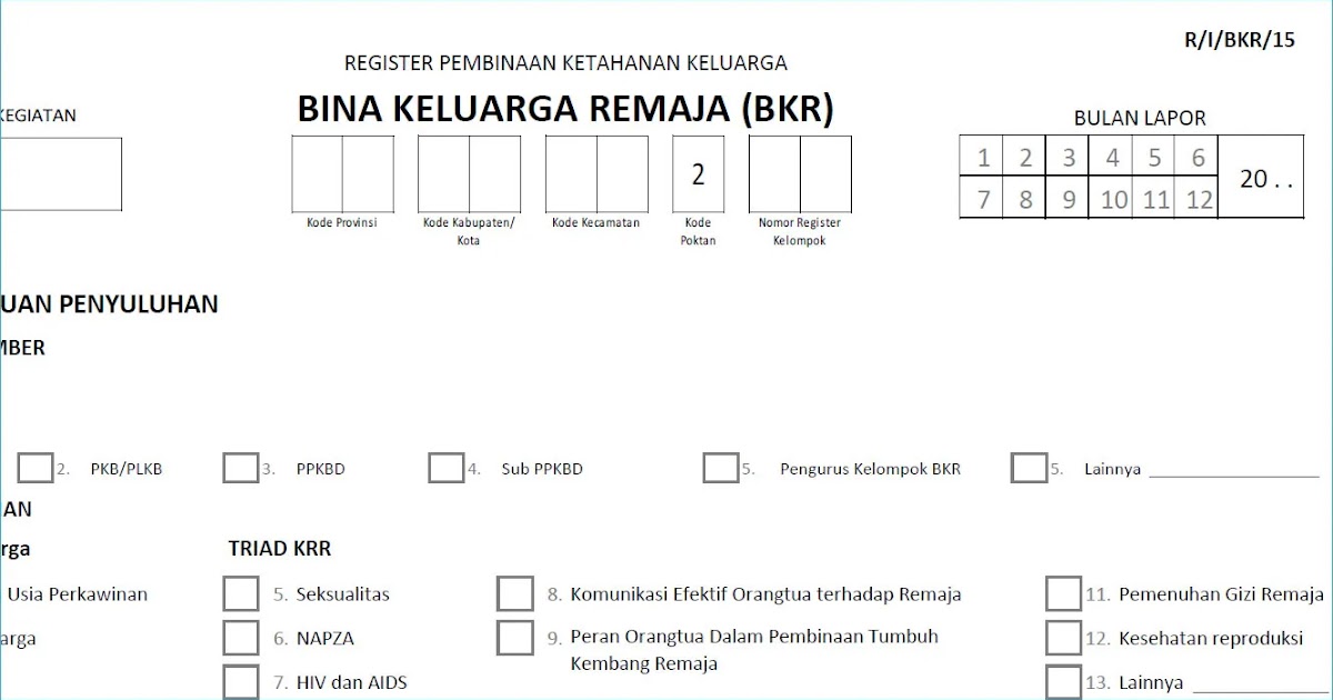 Kartu Register Kegiatan Kelompok Bina Keluarga Remaja (R/I/BKR/15) - GG FILE