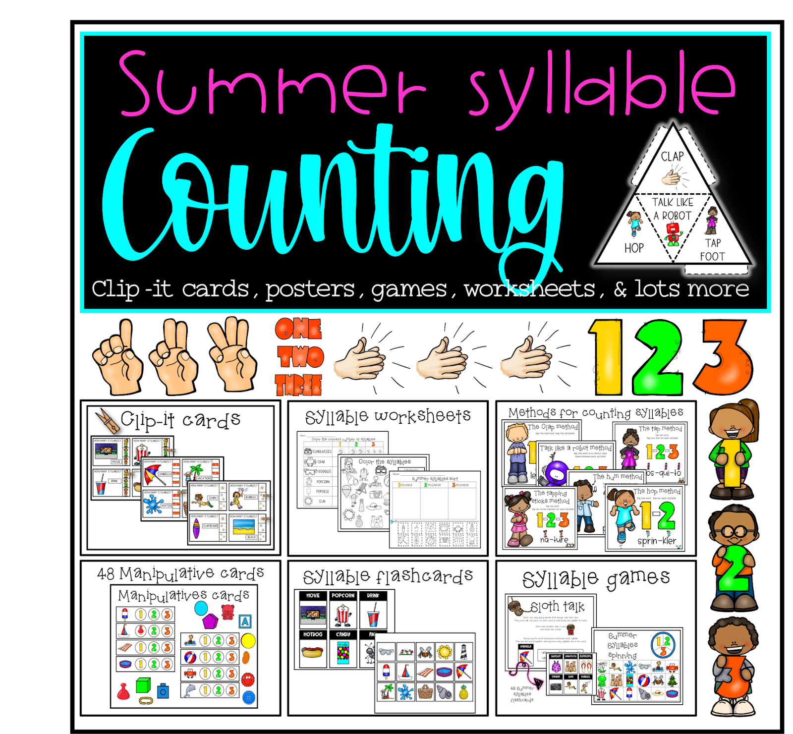 Simply Delightful in 2nd grade: Summer counting syllables clip cards ...
