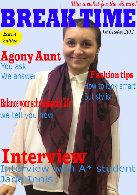 Jemma Fisher AS Media Studies: School Magazine front cover