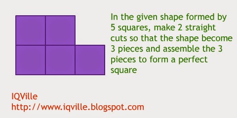 Cut a shape formed by 5 squares into 3 pieces and assemble it to form a ...