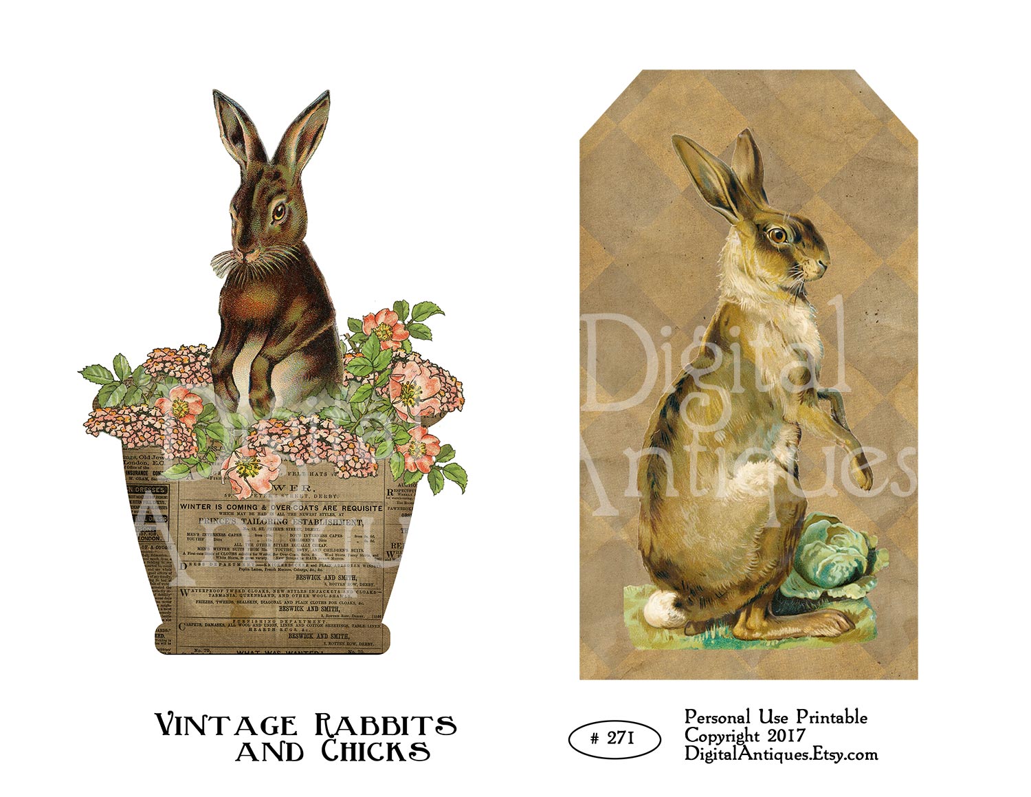 Digital Antiques: Vintage Rabbits and Chicks