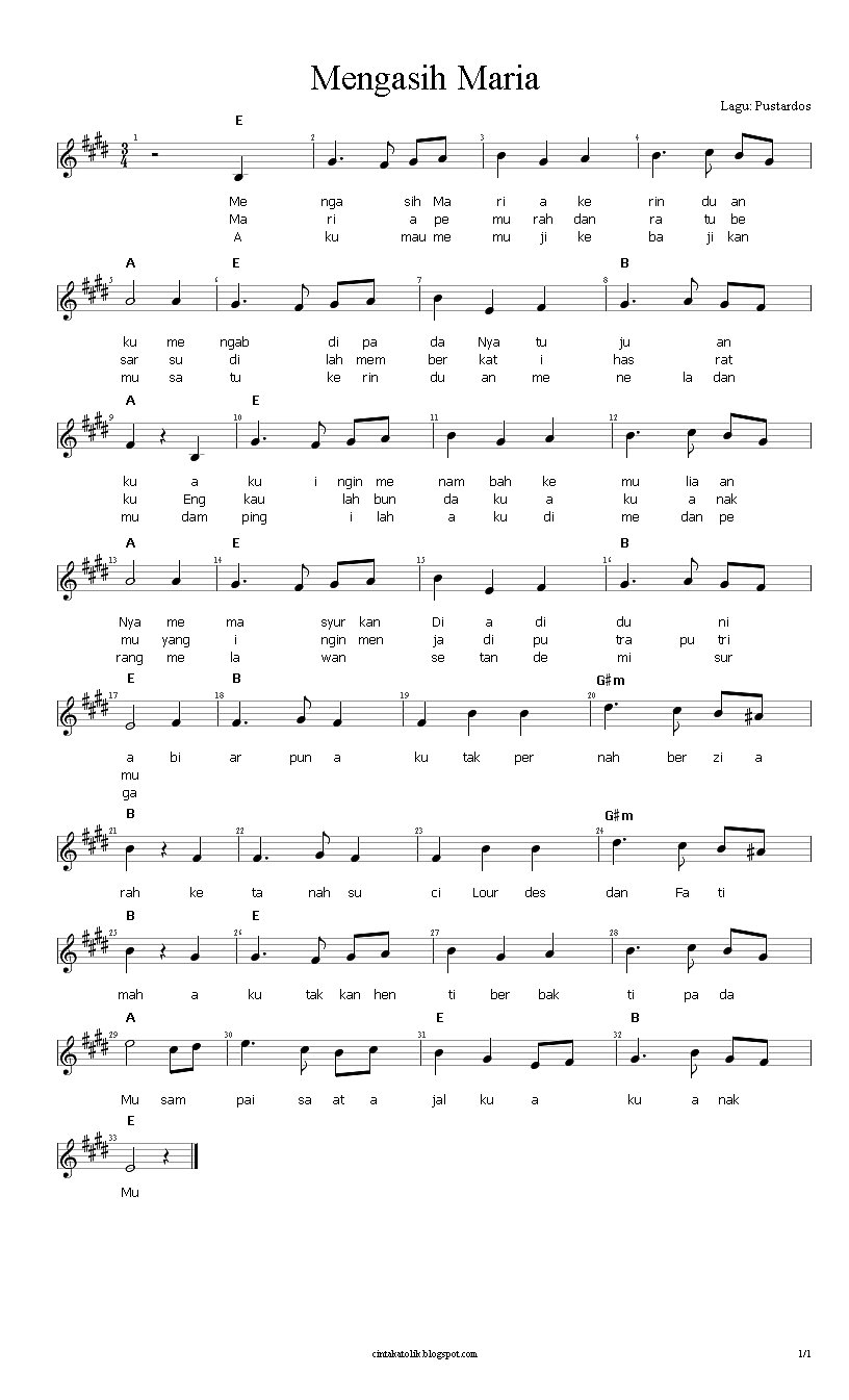 Chord Mengasih Maria Oleh Pustardos | Cinta Katolik