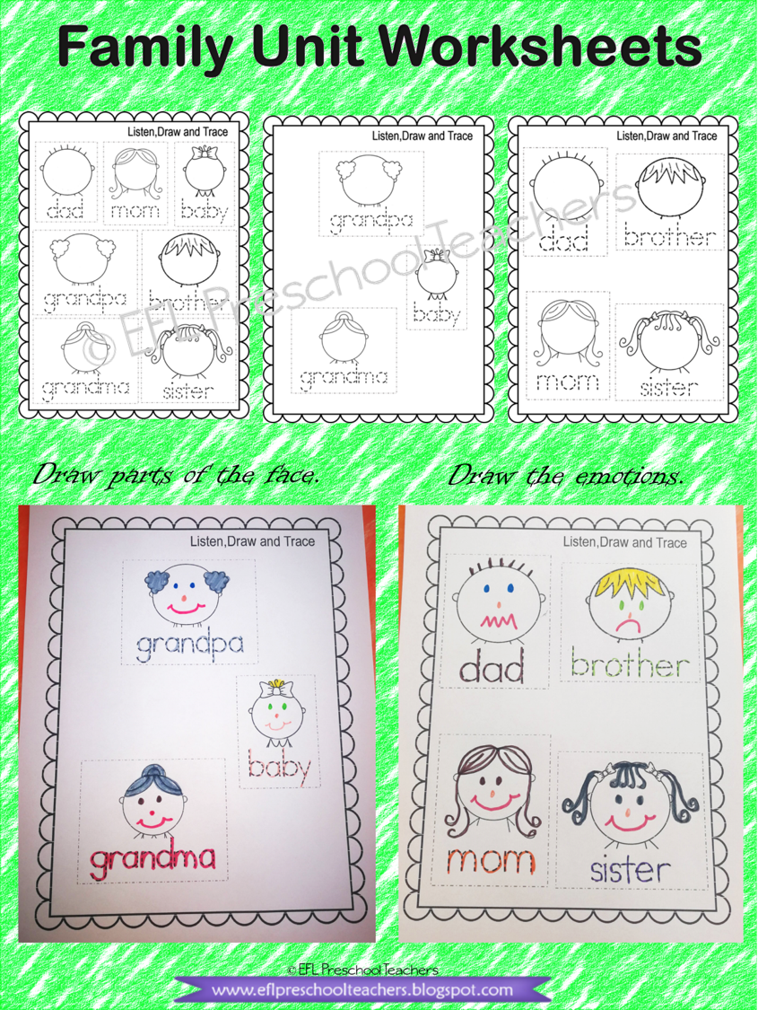 ESL/EFL Preschool Teachers: Family Theme Worksheets for Kindergarten EFL