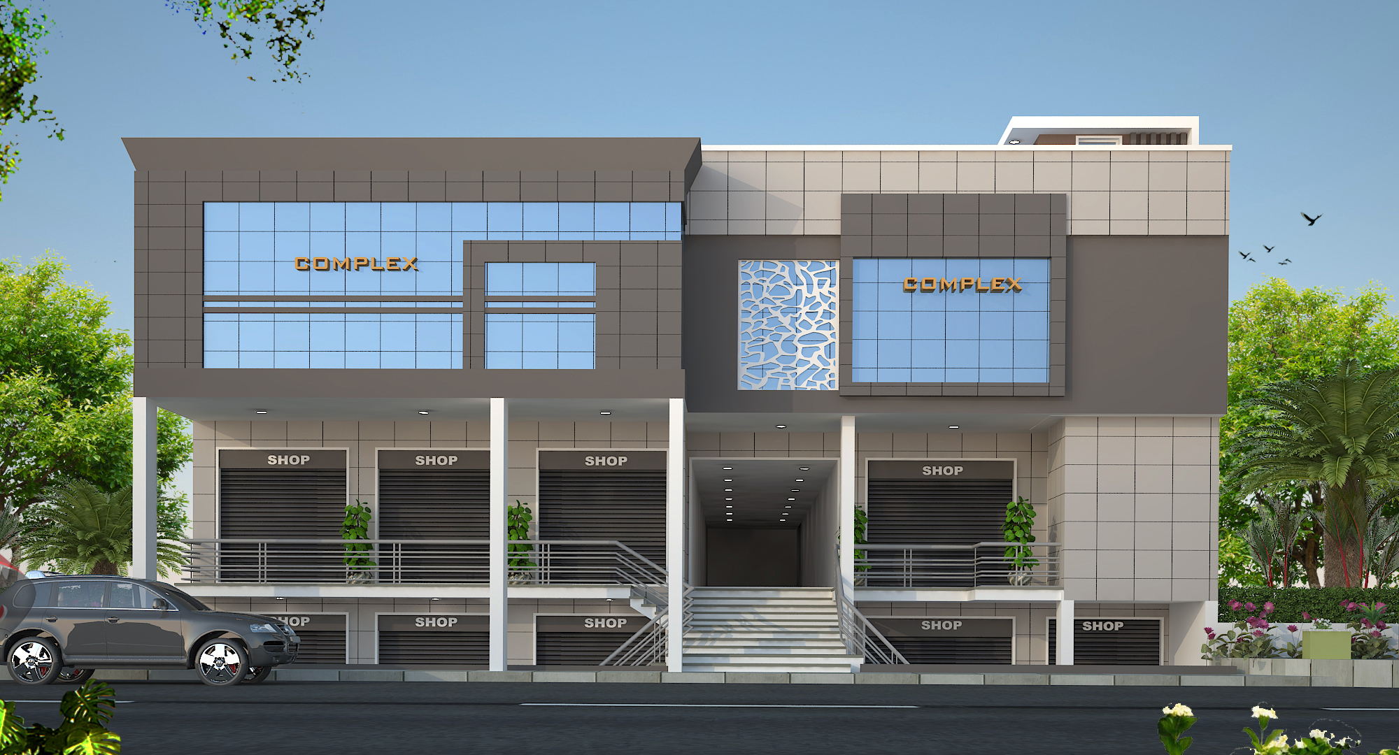 Complex 3d elevation 65x70 best modern design | 3D Elevation