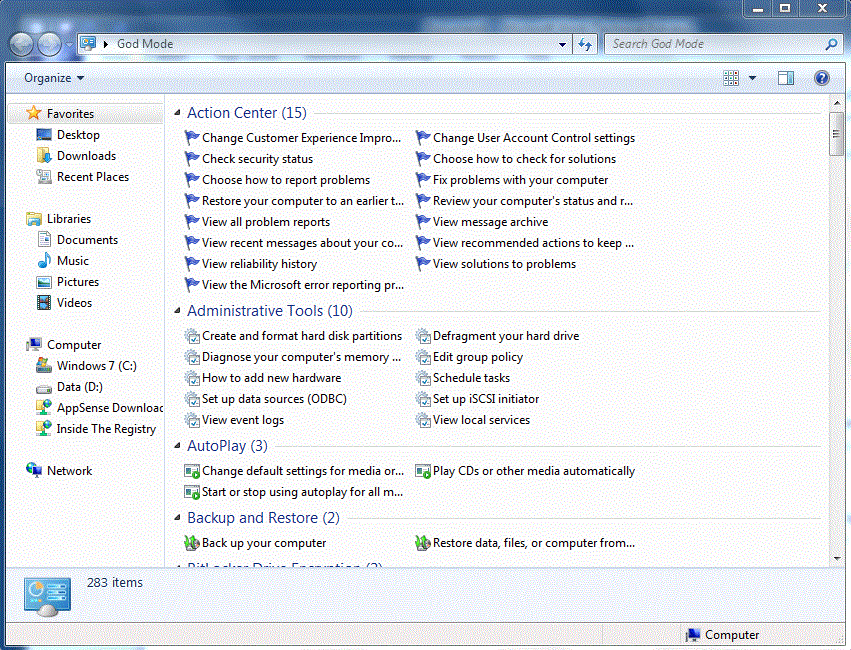 Windows7 control panel applets in single window | LETZ HACK
