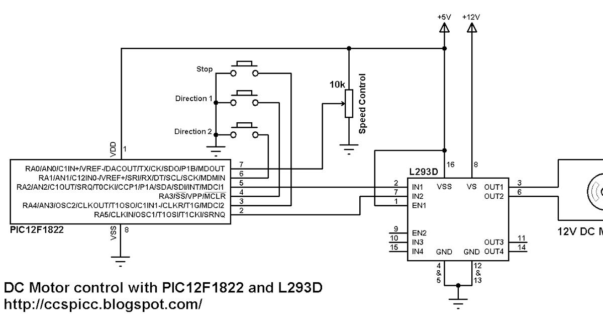 DC Motor control using PIC12F1822 and L293D