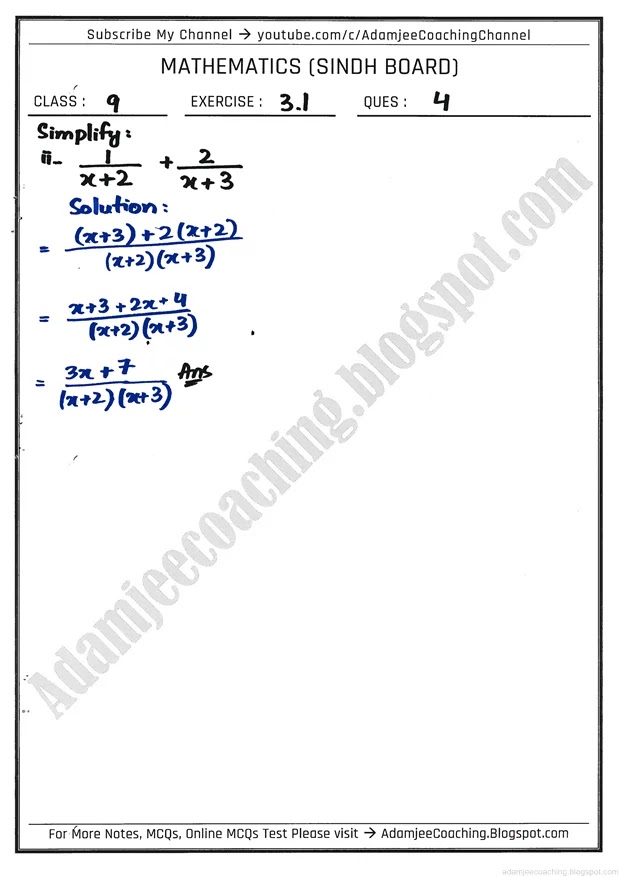 Adamjee Coaching: Algebraic Expression and Formulas - Exercise 3.1 ...
