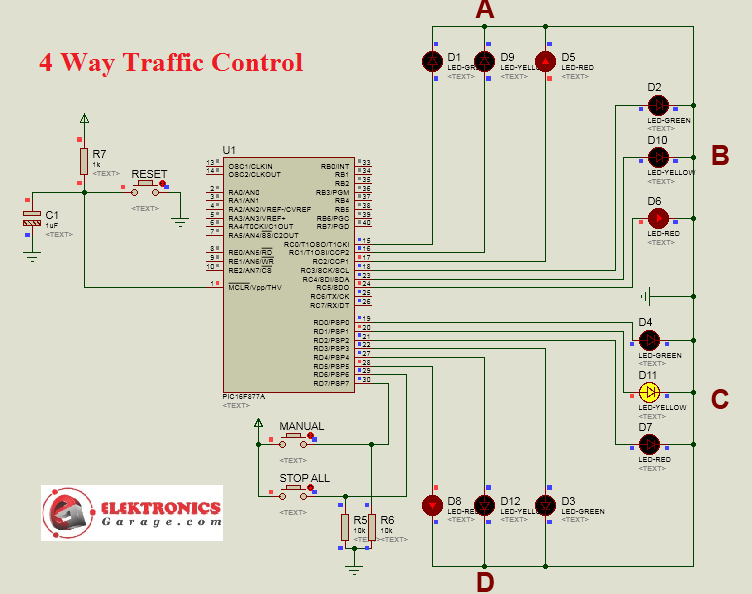 Four (4) Ways Traffic control Using PIC controller - Electronics Garage