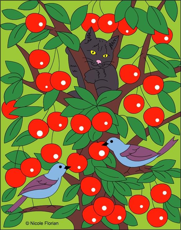 Nicole's Free Coloring Pages: COLOR BY NUMBER * CAT IN CHERRY TREE ...