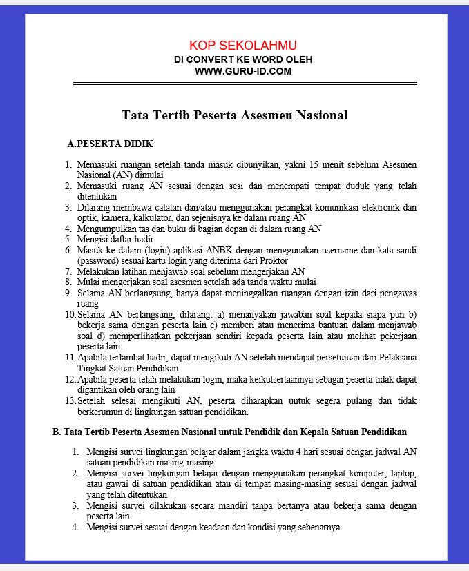 download tata Tertib Peserta ANBK Format Word - Modul Ajar Kurikulum ...