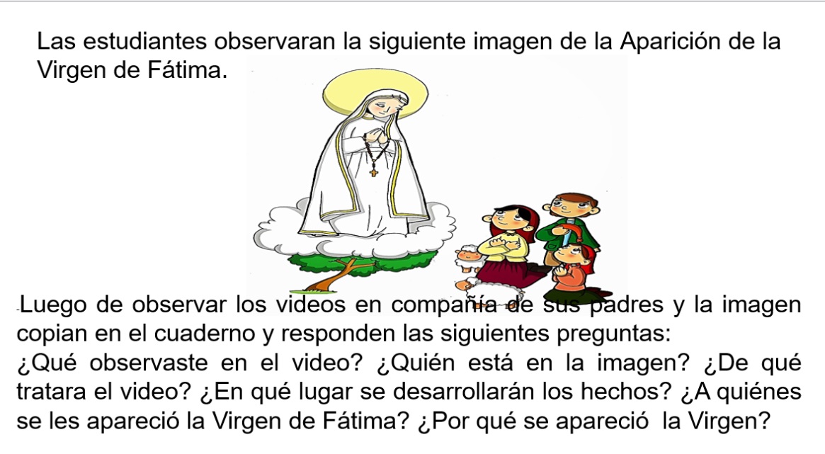 SEGUNDO GRADO EN AIP: APARICIÓN DE LA VIRGEN DE FÁTIMA
