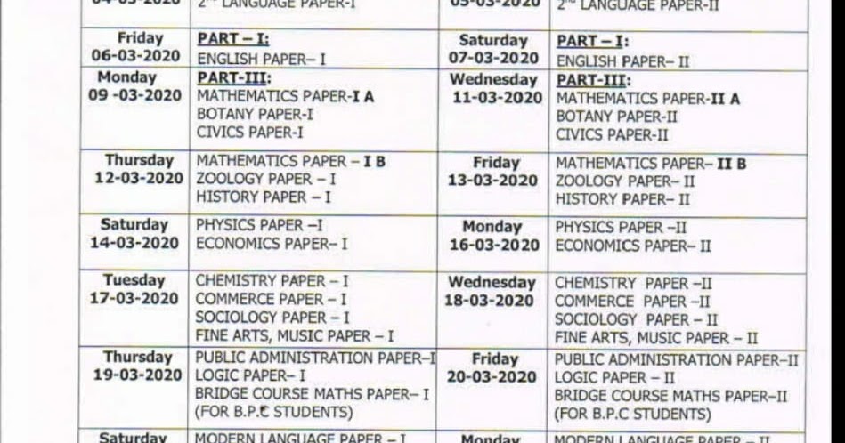 AP INTERMEDIATE EXAMS TIME TABLE -2020. - KAKADANET
