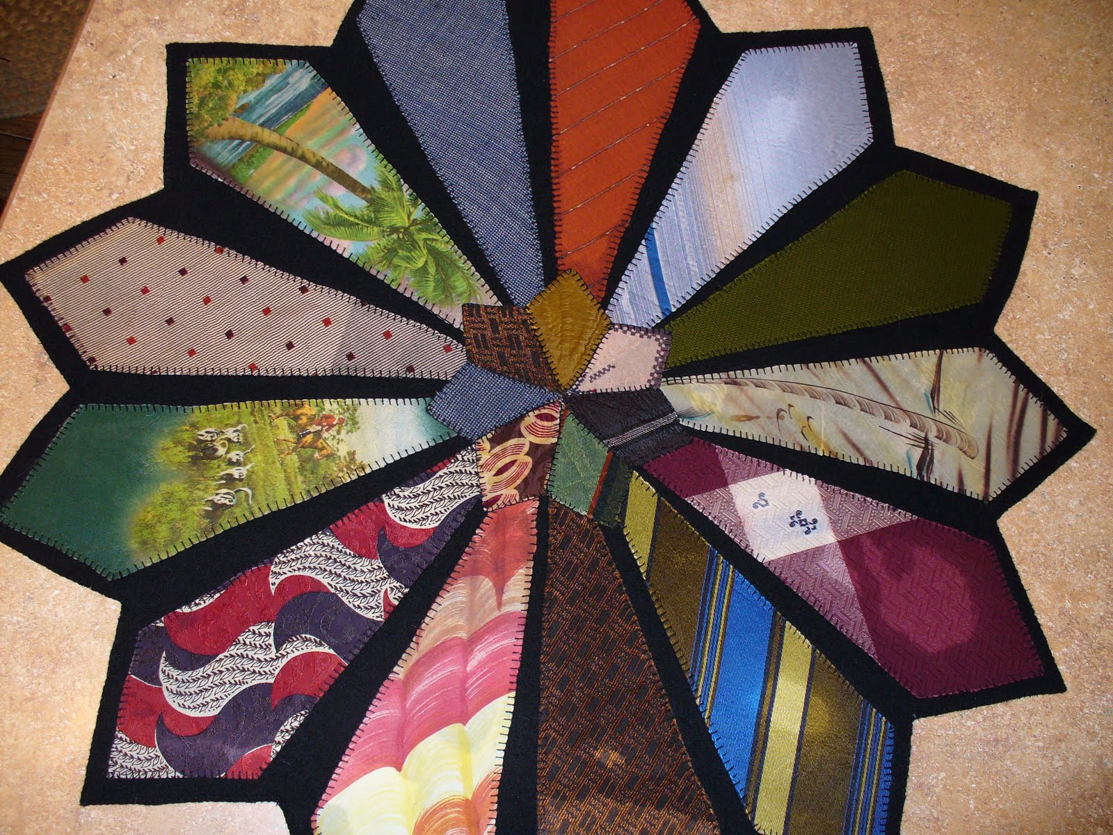 Paula's Primitives: Neck tie table topper handsewn for a friend with ...