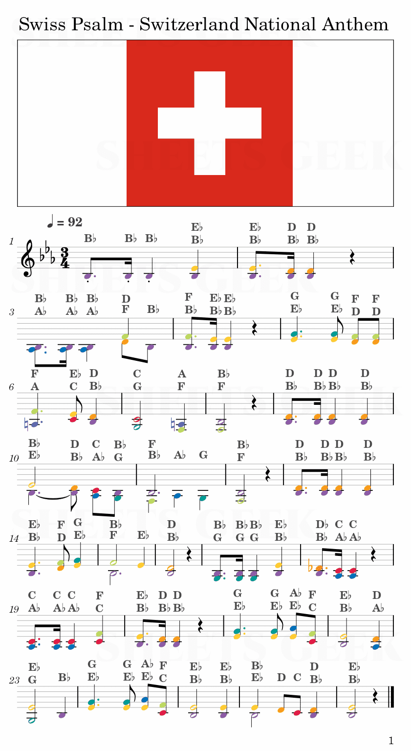 Swiss Psalm - Switzerland National Anthem | Easy Sheet Music