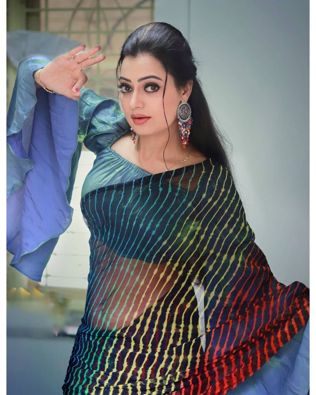 Sowmya Rao Latest stylish saree photoshoot Sowmya Rao Latest stylish saree photoshoot