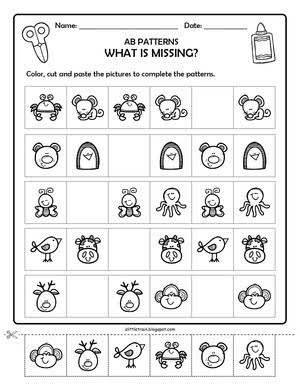 A Little Train: Cute animal AB patterns. Copy, extend, complete and ...