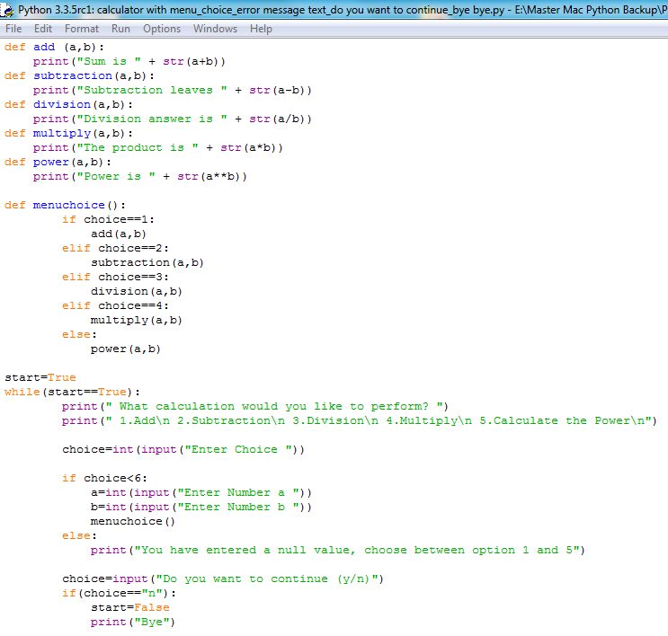HLT Computing Support: Lisa Cookson Python Calculator with Menu choice ...