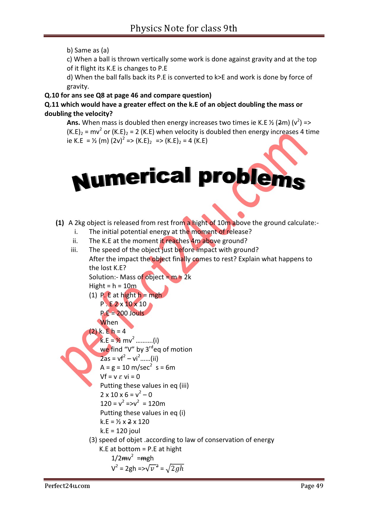 Physics Notes for Class 9th