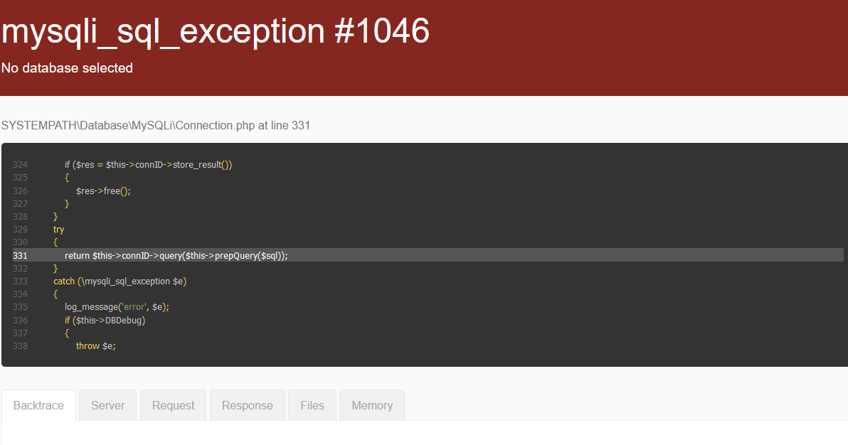 Codeigniter 4 ปรากฏข้อความแจ้งข้อผิดพลาด No Database Selected