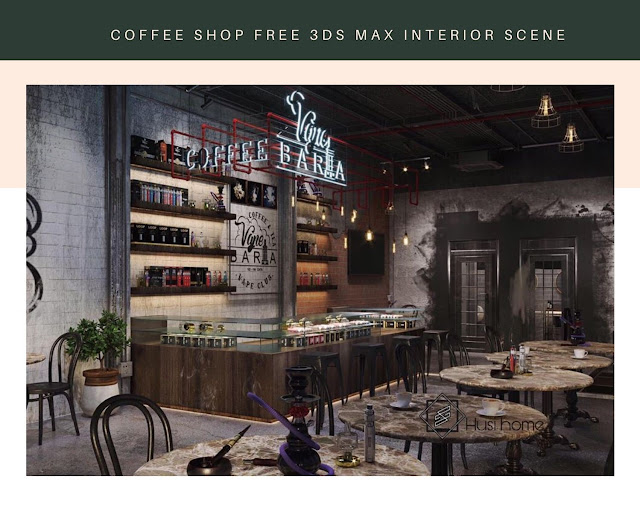 11. Coffee Shop Free 3ds Max Interior Scene