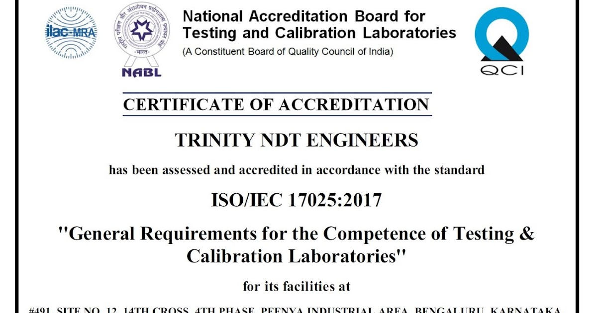 NABL Labs ISO17025:2017 Accredited NDT Labs - Trinity NDT Bangalore India NABL Labs ISO17025:2017 Accredited NDT Labs - Trinity NDT Bangalore India
