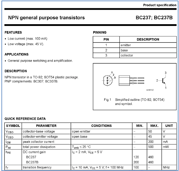Eğitim ve Teknoloji: BC237 Transistörün Bacak Bağlantıları, Katalog ...