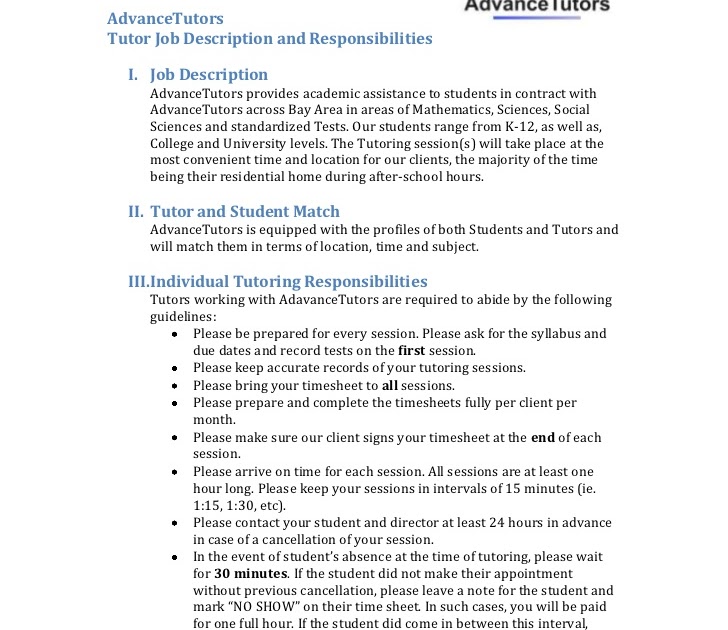 Tutor Responsibilities ~ Resume Letter