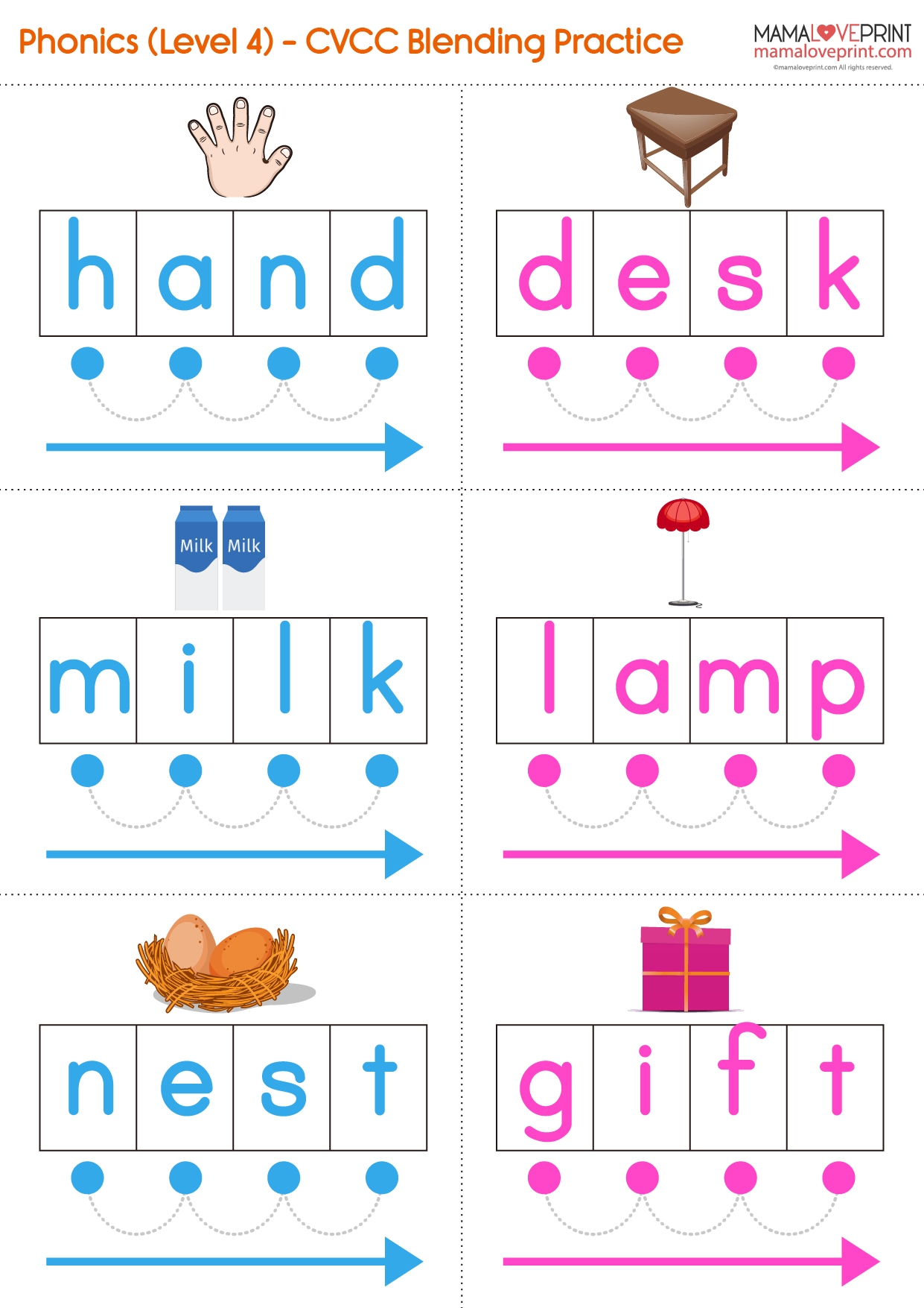 MamaLovePrint . Phonics Worksheet - Level 2.2 CVCC Practice Worksheets ...
