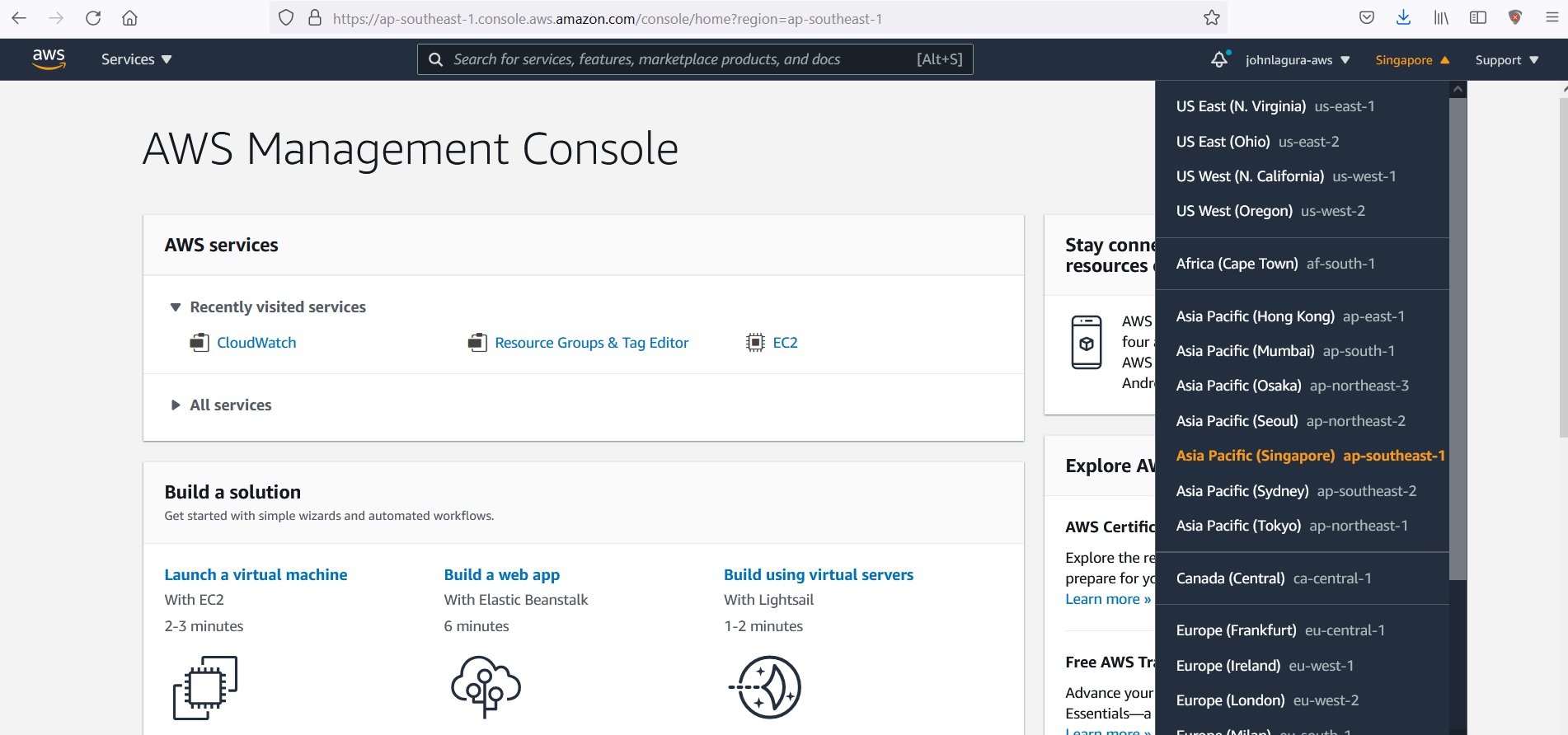 My Network Lab: Exploring AWS Management Console and Mobile App