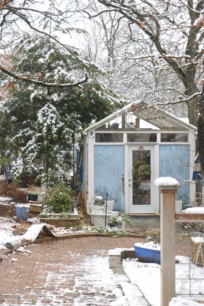 Botanic Bleu: Snowy French Country Garden Shed